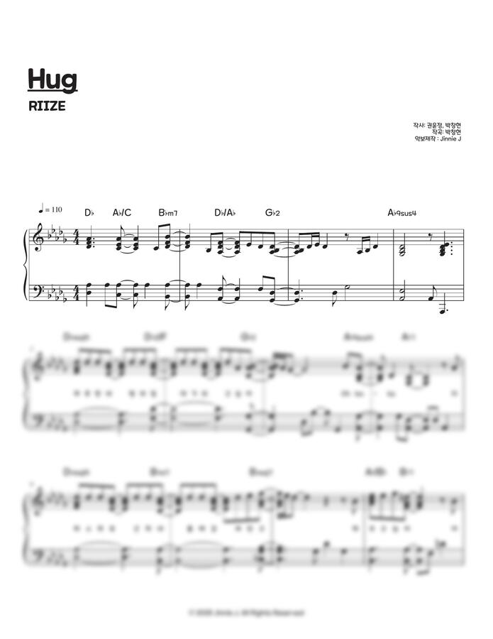 악보 > RIIZE (라이즈) - Hug (쉬운키, 가사 포함) by Jinnie J