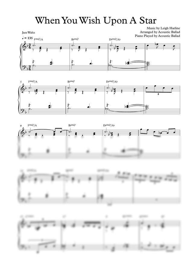 악보 > 피노키오 OST - When You Wish Upon A Star (솔로 피아노 버전) by Acoustic Ballad