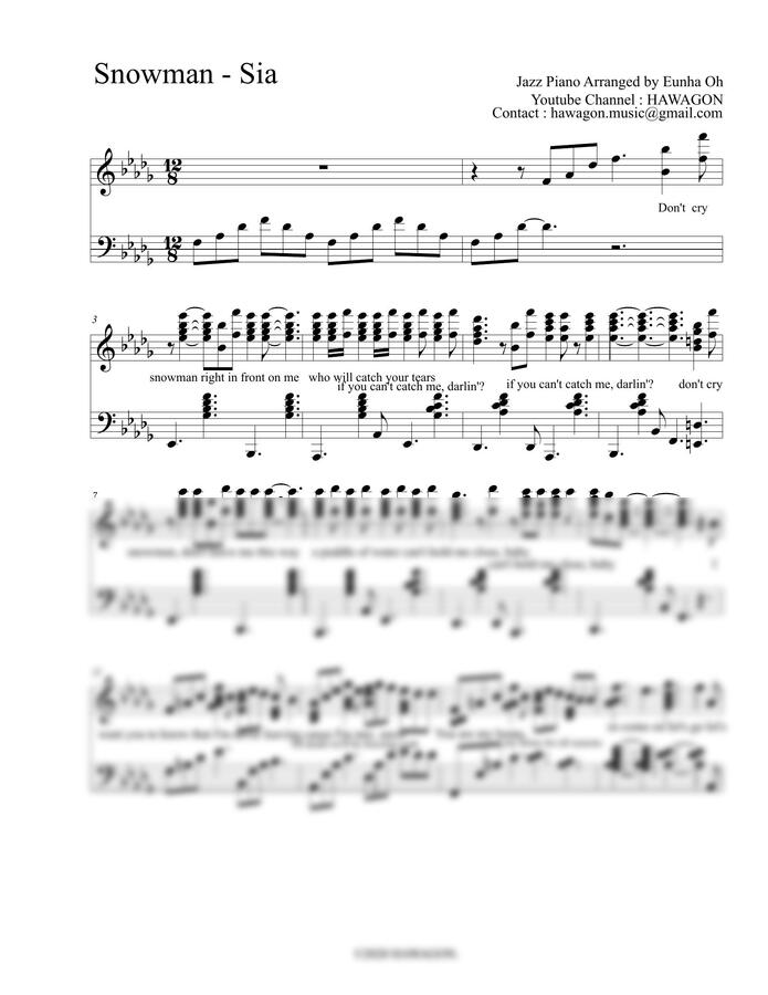 악보 > Sia - Snowman (Jazz Ballad Version) | HAWAGON