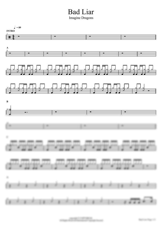 악보 > Imagine Dragons - Bad Liar by COPYDRUM