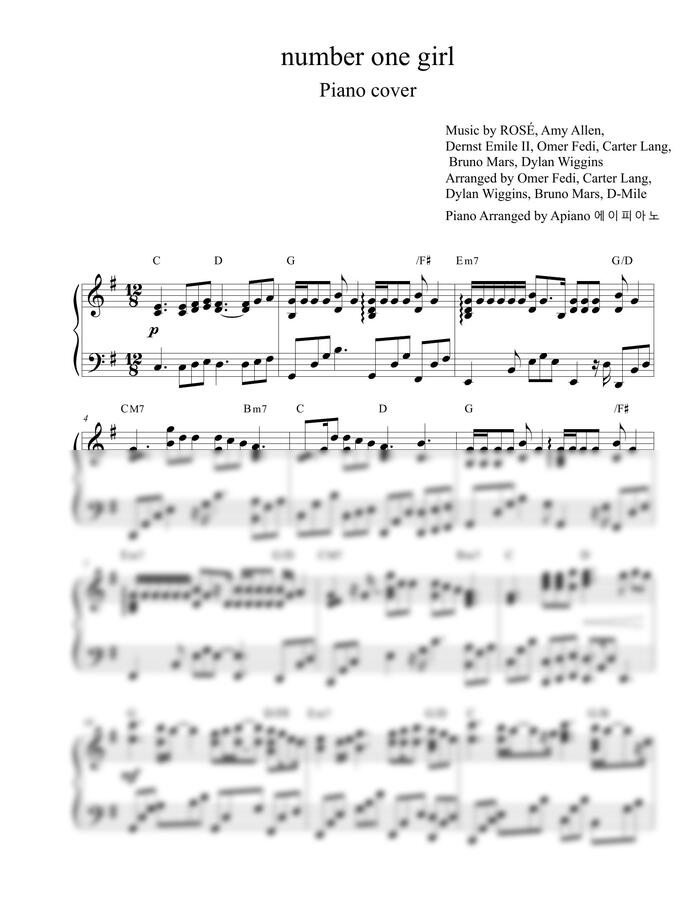 악보 > 로제 - nomber one girl 원곡난이도 (피아노커버) by 에이피아노