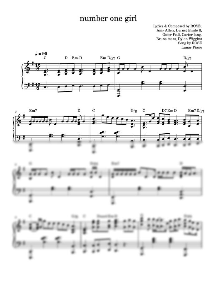 악보 > 로제 - number one girl by Lunar Piano 루나피아노