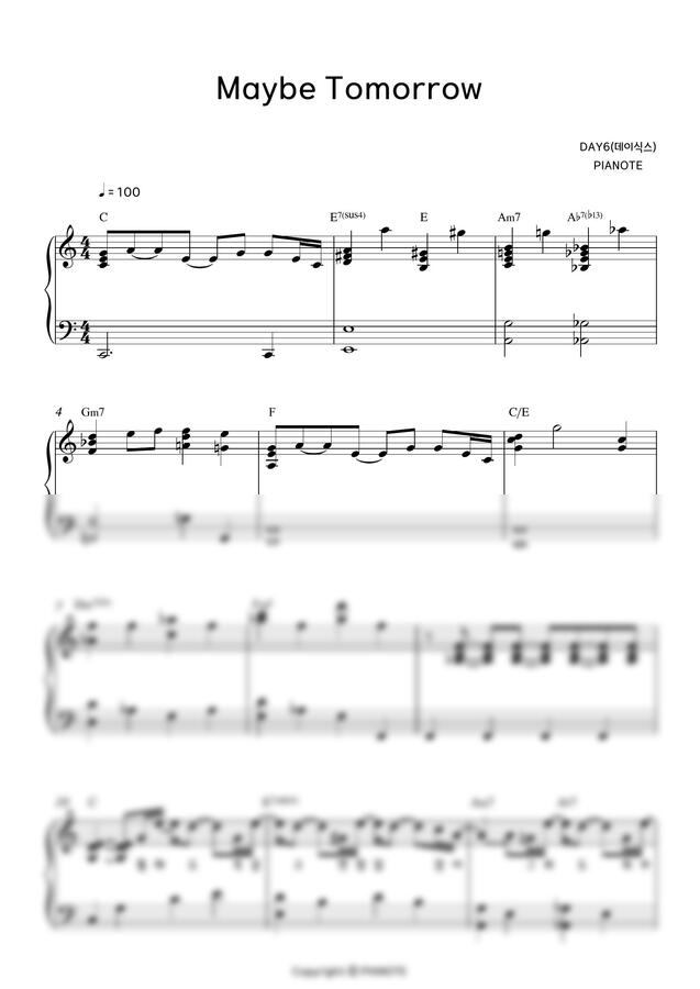 악보 > DAY6(데이식스) - Maybe Tomorrow (메이비투모로우) by 피아노트PIANOTE
