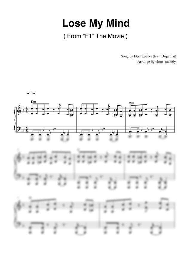악보 > Don Toliver (feat. Doja Cat) - Lose My Mind [From "F1" The Movie) | ohoo_melody