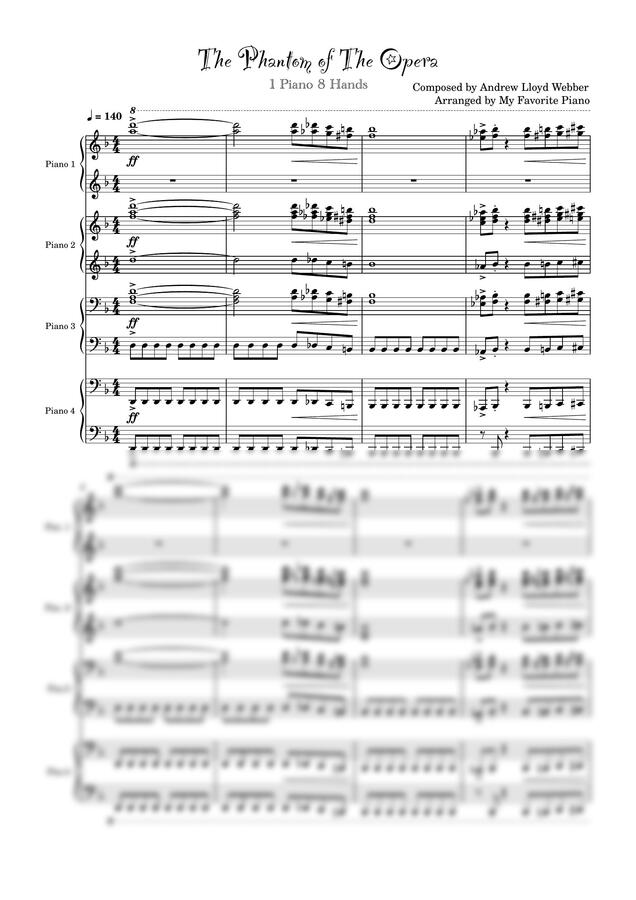 악보 > 오페라의 유령 OST - The Phantom of the Opera (1 Piano 8 Hands, 어려운 악보 ...