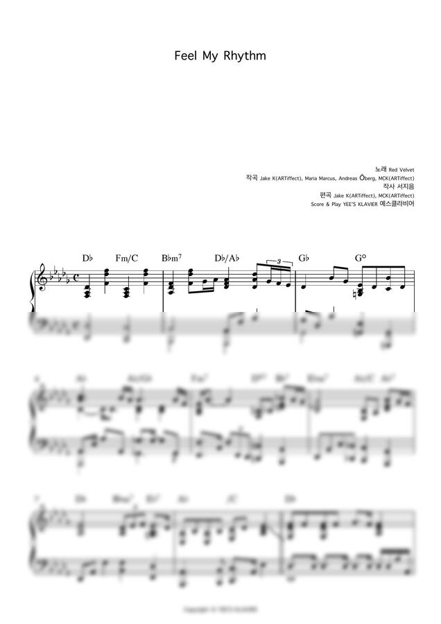 악보 > 레드벨벳 (Red Velvet) - Feel My Rhythm (코드포함) by YEE'S KLAVIER 예스클라비어