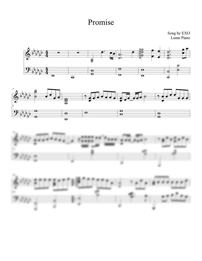 악보 > EXO - 약속 (EXO 2014) (쉬운키 포함) by Lunar Piano 루나피아노