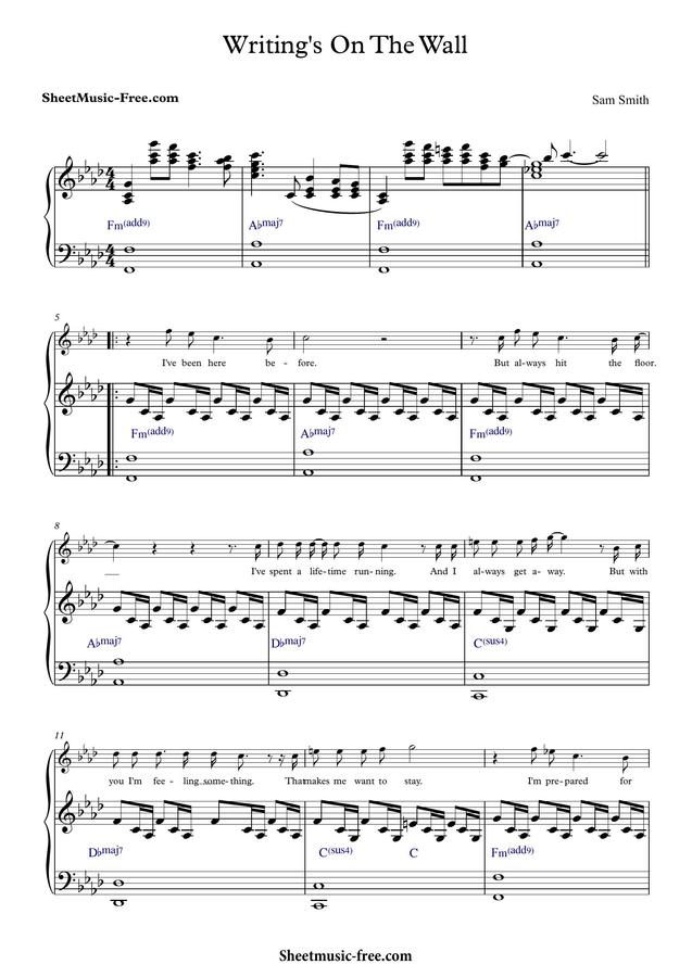 악보 > Sam Smith - Writing`s On The Wall by Sheetmusic-free.com