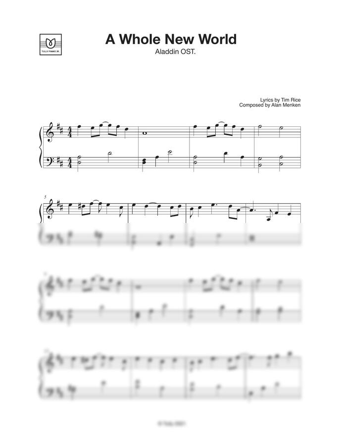 악보 > 알라딘 OST - A Whole New World (쉬운 버전) by 튤리피아노