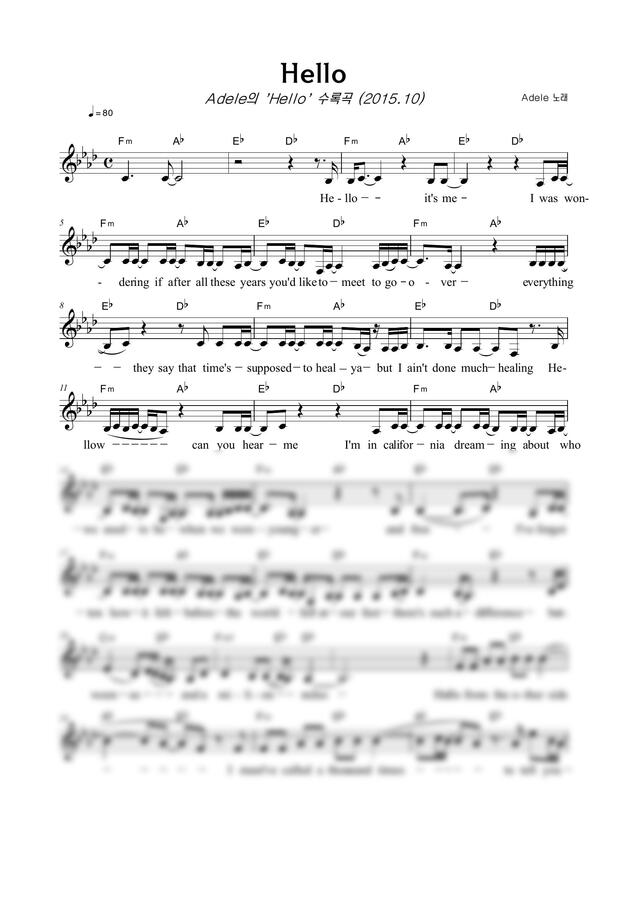 악보 > Adele - Hello by 악보마트