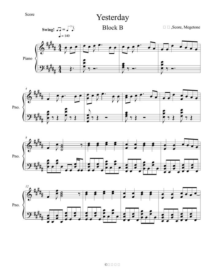 악보 > 블락비 (Block B) - YESTERDAY by 센성