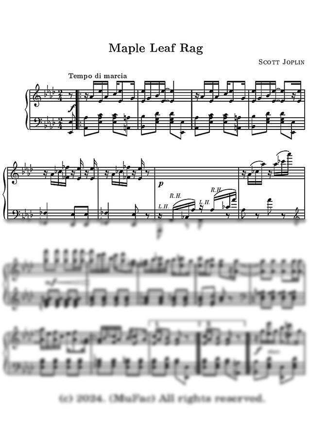 악보 > Scott Joplin 스캇 조플린 - Maple Leaf Rag 메이플 리프 래그 (지금은래그시간) by 악보공장 ...