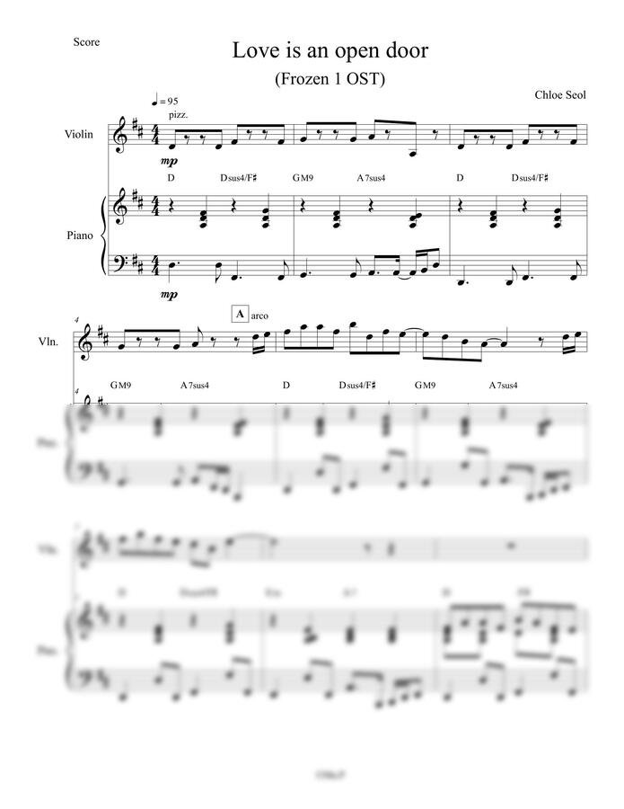 악보 > 겨울왕국2 OST - Love is an open door (vn, pf) by Mu.P(Chloe Seol)