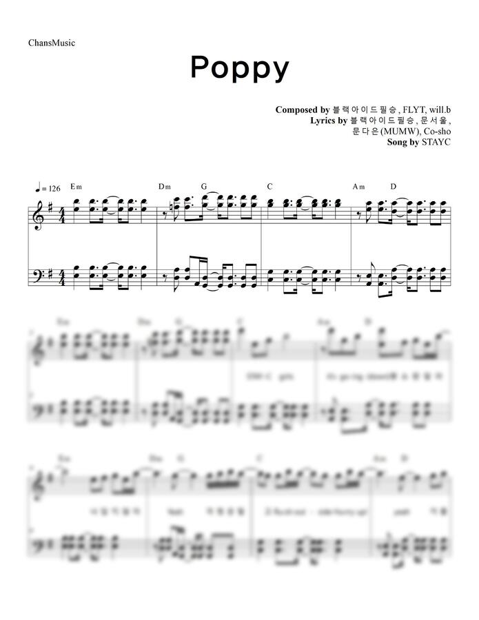 악보 > STAYC (스테이씨) - Poppy (코드, 가사 포함) by 찬스뮤직