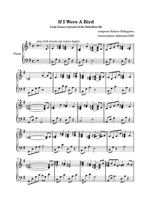 악보 > 코드기어스 - If I were a Bird