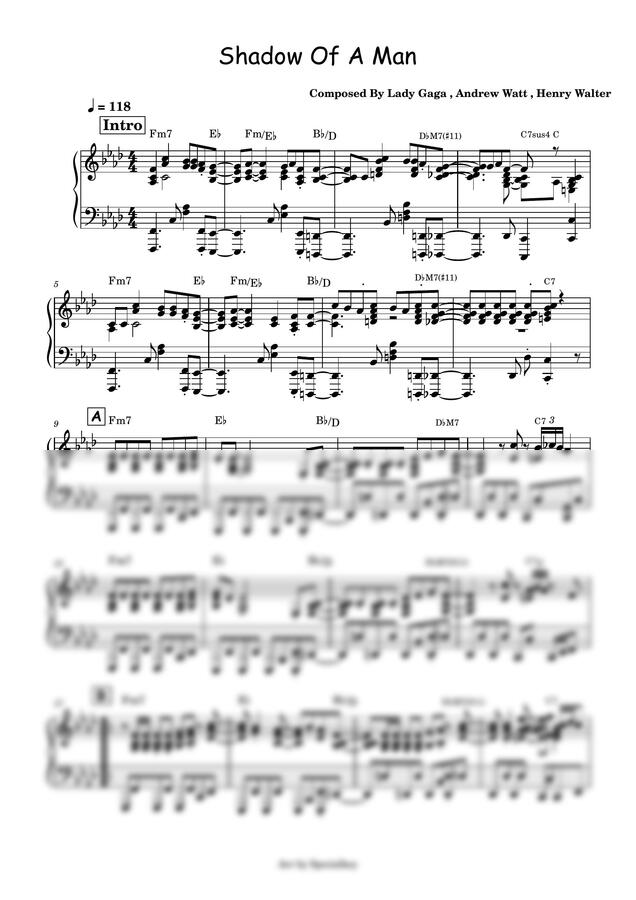 악보 > Lady Gaga - Shadow of a man (Solo Piano) by 스페셜키