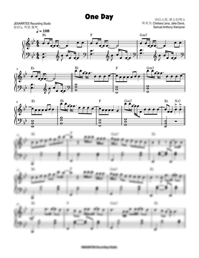 악보 > MONSTA X (몬스타엑스) - One Day by JENARRTEE Recording Studio