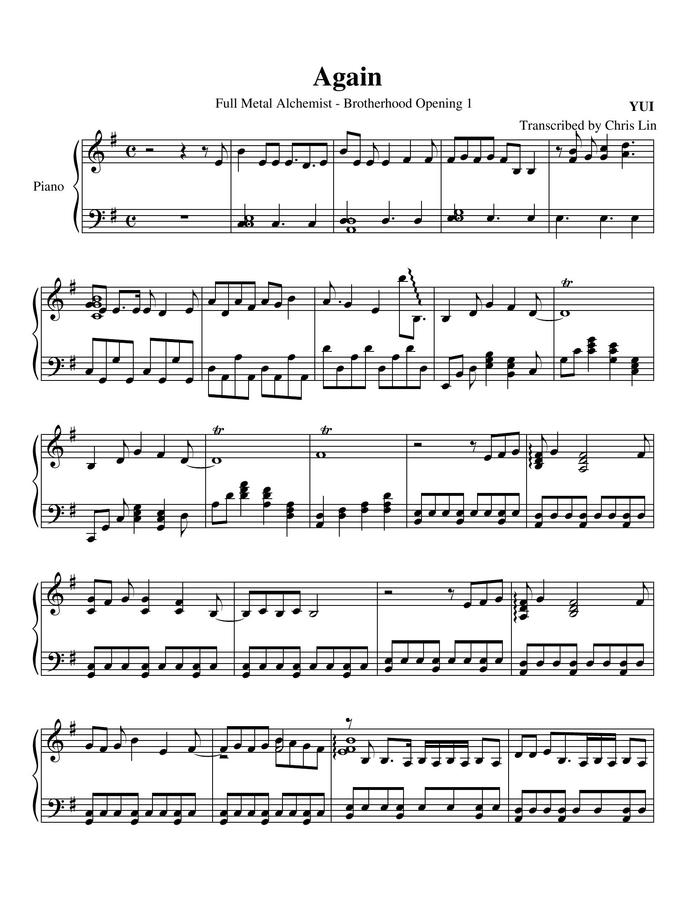 악보 > 강철의 연금술사 brotherhood 1기op - again