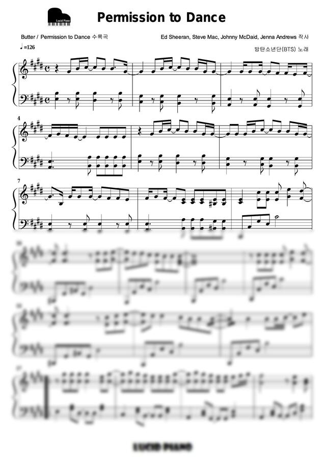 악보 > 방탄소년단 (BTS) - Permission to Dance by Lucid Piano
