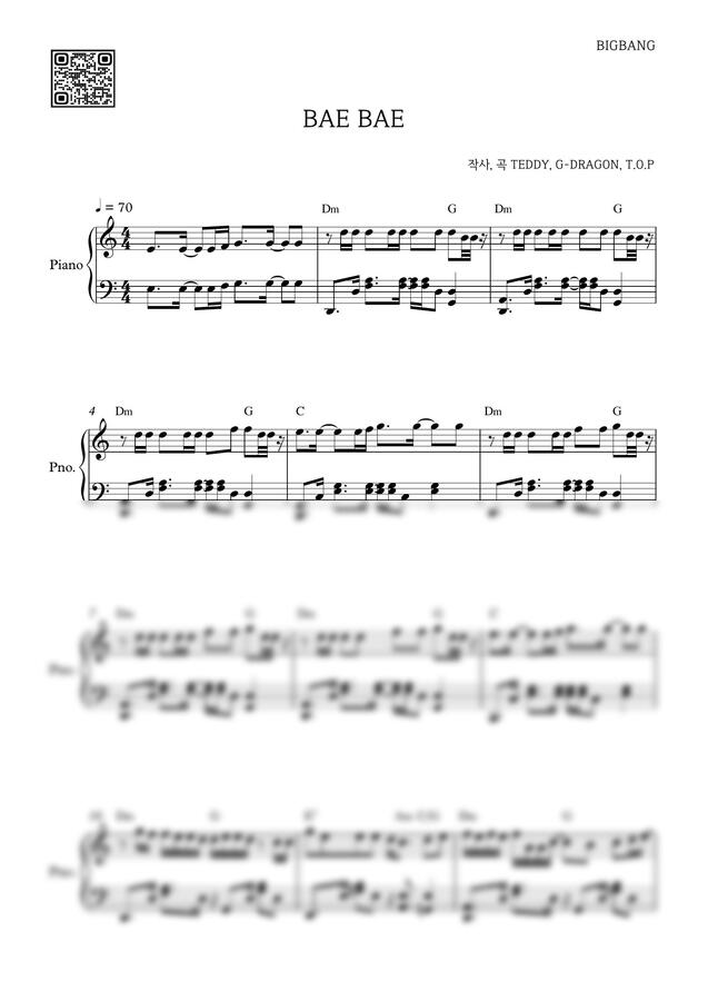 악보 > BIGBANG - BAE BAE by 피아노인유
