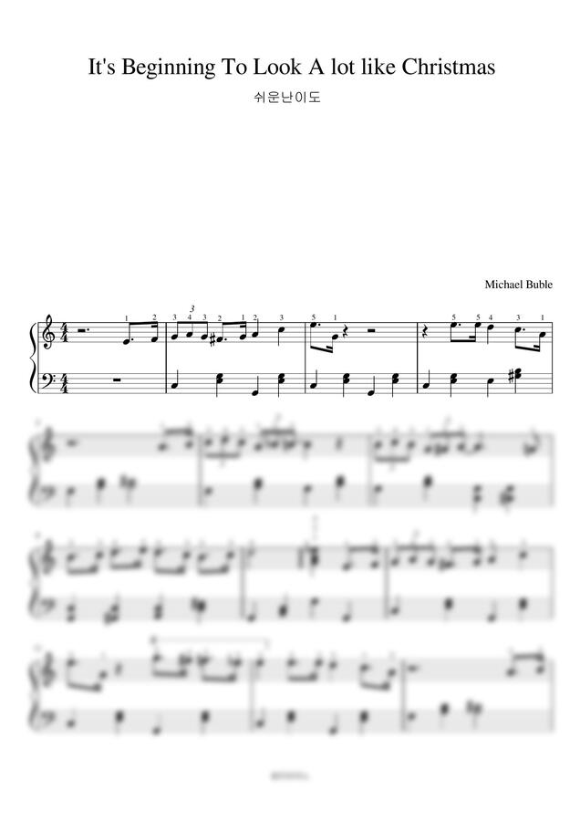 악보 > Michael Bublé - it's beginning to look a lot like christmas (계이름+오른손번호) (쉬운악보) by 셀라피아노