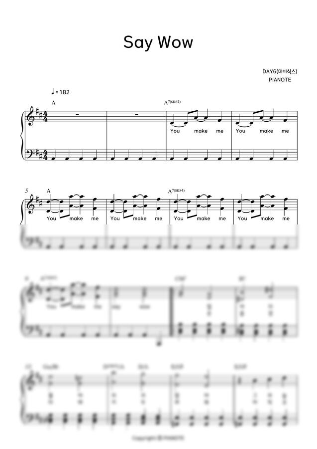 악보 > DAY6(데이식스) - 'Say Wow(세이와우)' | PIANOTE피아노트