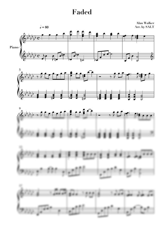 악보 > 알렌 워커 (Alan Walker) - Faded (원곡키+쉬운키) by SALT