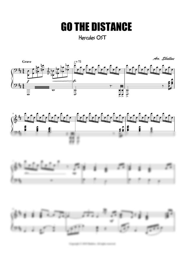 악보 > 헤라클레스 OST - Go the distance (Piano cover) by Shallwe