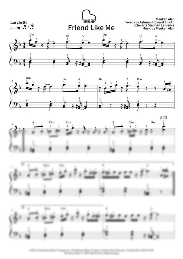 악보 > 알라딘 OST - Friend Like Me (쉬운악보) by CANACANA family