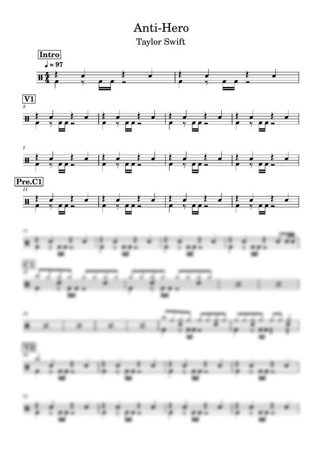 악보 > Taylor Swift - Anti - Hero (드럼악보) by Drummer KWI