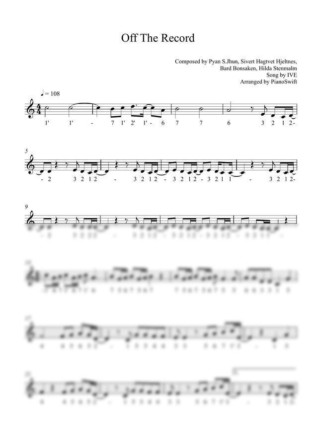 악보 > IVE(아이브) - Off The Record(17키 조율 필요없는 쉬운키) (칼림바악보) by 피아노스위프트