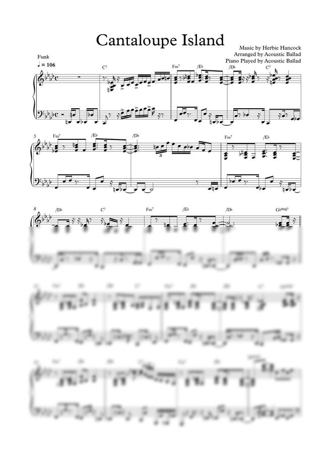 악보 > Herbie Hancock - Cantaloupe Island (솔로 피아노 버전) by 어쿠스틱 발라드