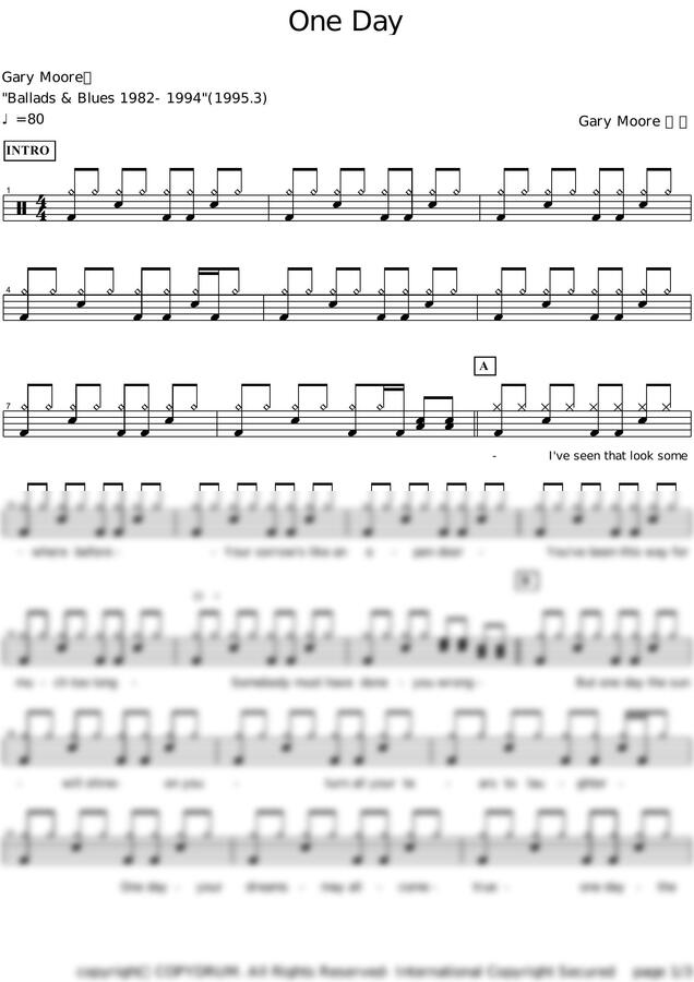 악보 > Gary Moore - One Day by 카피드럼