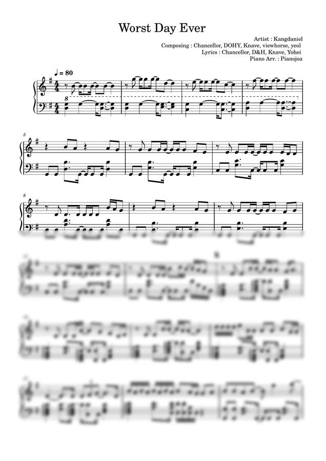 악보 > Kangdaniel(강다니엘) - Worst Day Ever by Pianojoa