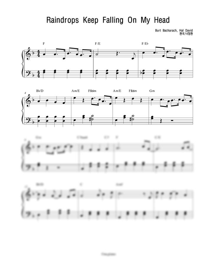 악보 > B.J. Thomas - Raindrops Keep Falling On My Head (EASY ver.) by 나건반