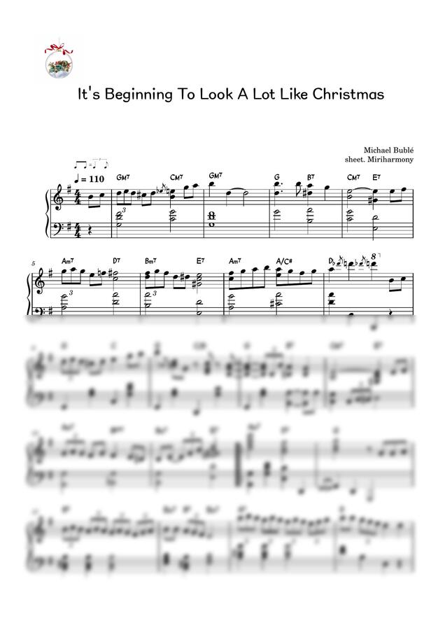 악보 > Michael Bublé - It's Beginning To Look A Lot Like Christmas (쉬운키) by Miriharmony