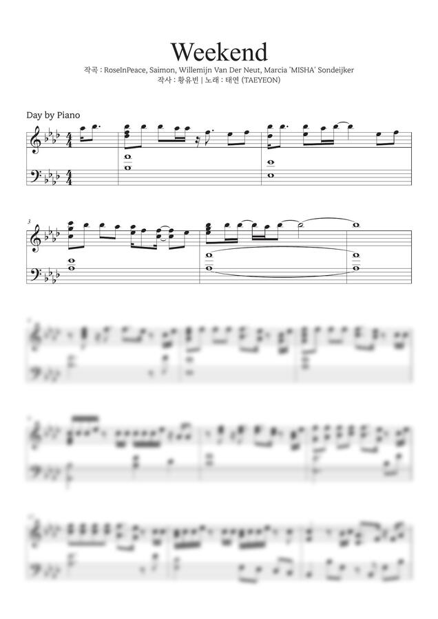 악보 > 태연 (TAEYEON) - Weekend by 데이바이피아노