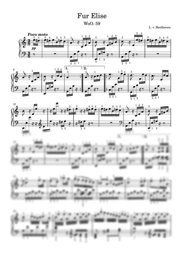 악보 L V Beethoven Für Elise Woo 59 베토벤 엘리제를 위하여 손가락 번호 By 키키정
