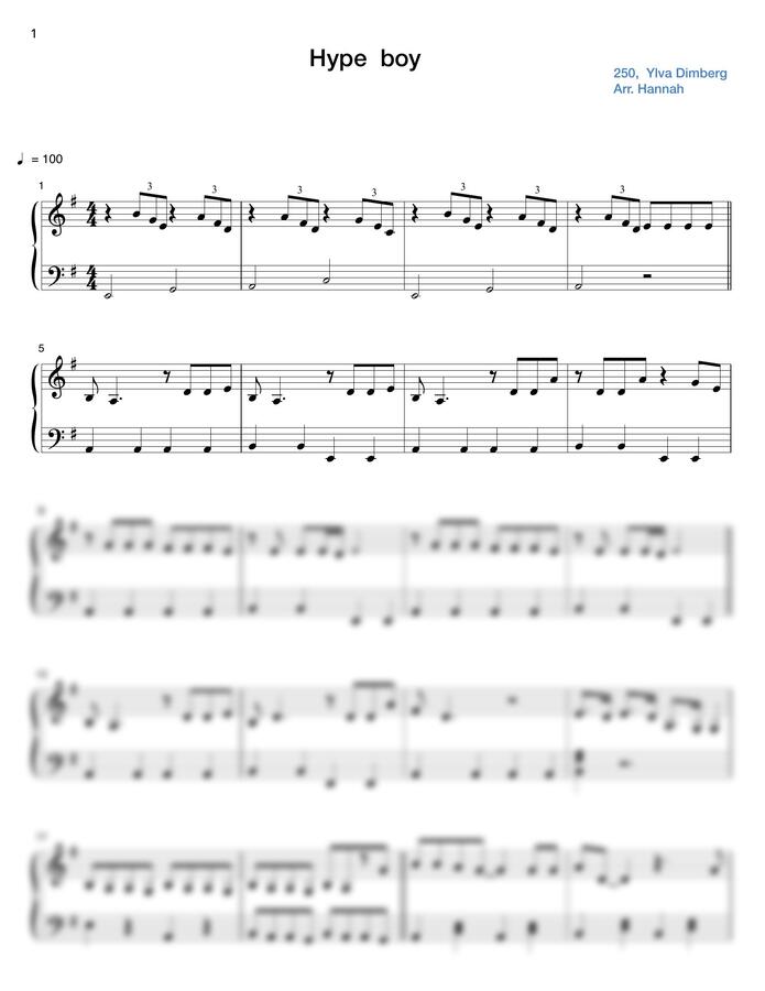 악보 > NewJeans - Hype boy (쉽고 짧은 악보 |Gkey) by 기다림의 끝(Hannah)