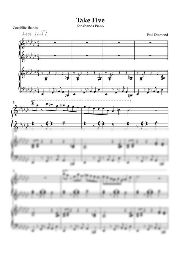 악보 > Dave Brubeck - Take Five (4hands) (조옮김 악보 포함) by 코코엘리