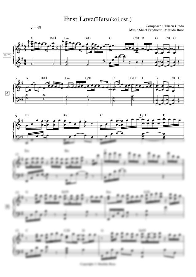 악보 > Hikaru Utada - First Love(하츠코이 OST) by Matilda Rose