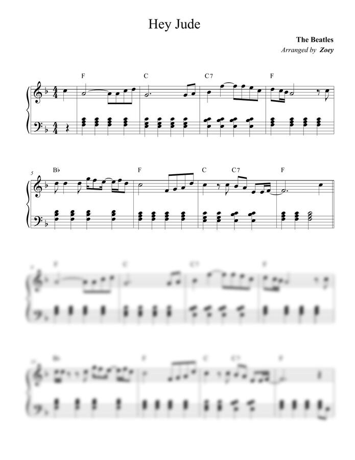 악보 > The Beatles - Hey Jude (easy) by Zoey