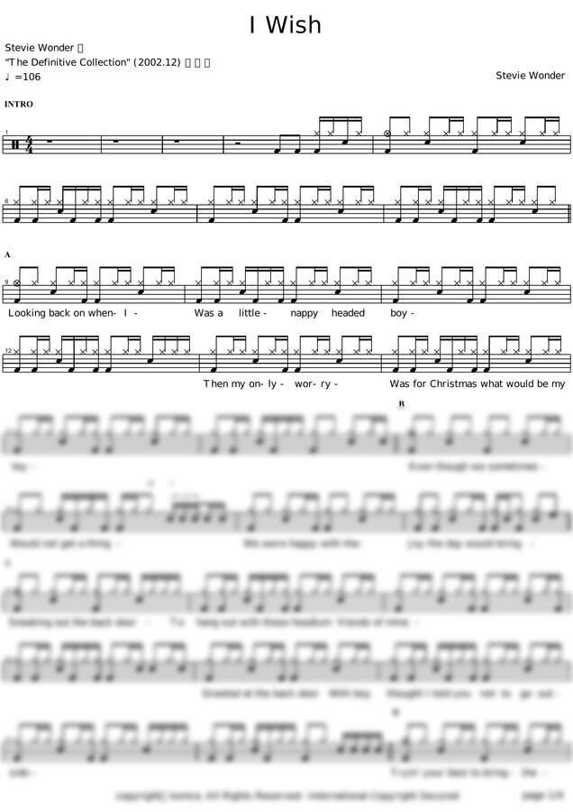 악보 > Stevie Wonder - I Wish by 카피드럼