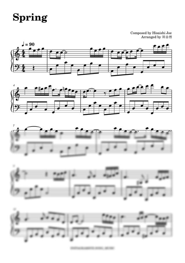 악보 > Hisaishi Joe - Spring(스프링) (다장조 쉬운악보) by 예송쌤