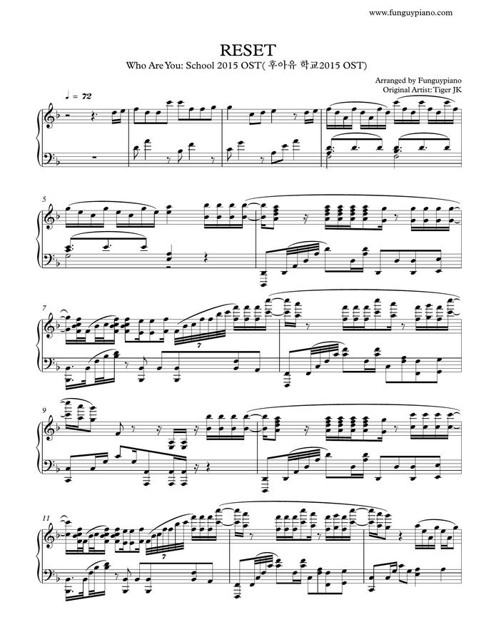 악보 > 타이거JK - Reset 리셋_후아유ost