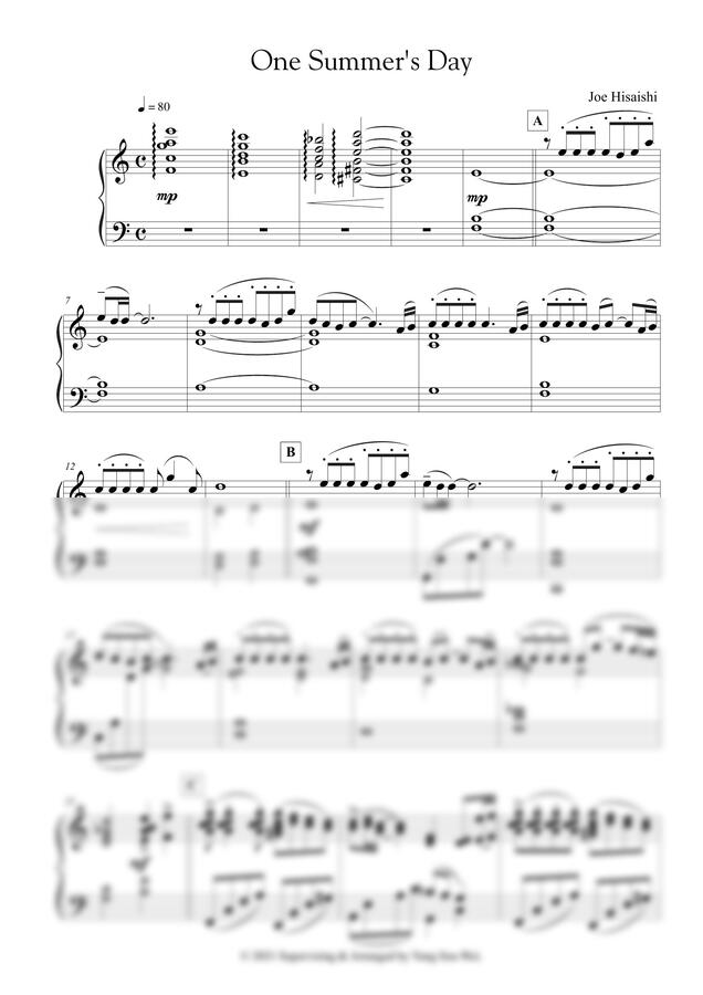 악보 > 히사이시 조 - One Summer's Day (원본 판) by Yang Szu-Wei