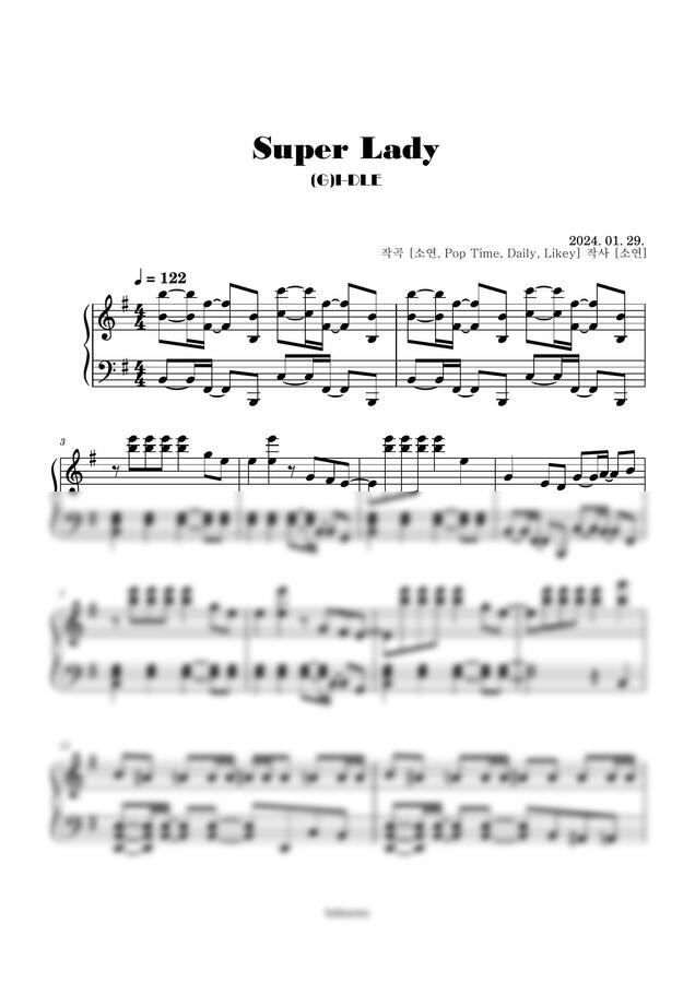 악보 > (여자)아이들 - Super Lady (중급 악보/원키) by Boknowa보노아