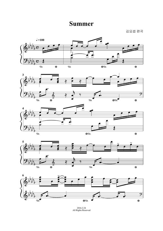 악보 > 기쿠지로의 여름 OST - Summer by 김요셉