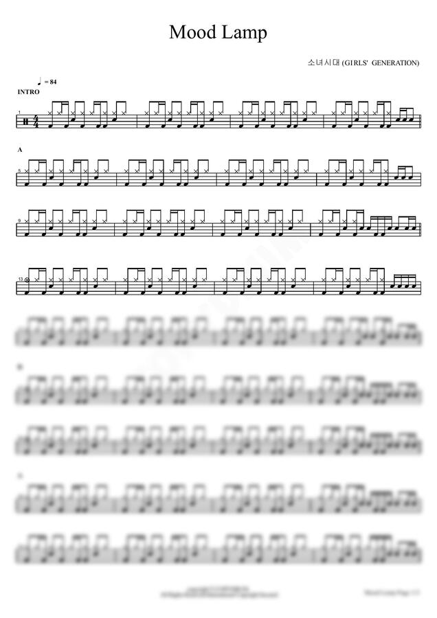 악보 > 소녀시대 (GIRLS' GENERATION) - Mood Lamp by 카피드럼