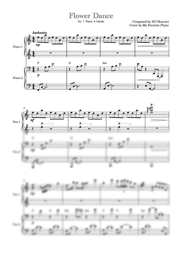 악보 > DJ Okawari - Flower Dance(플라워 댄스) (포핸즈, 쉬운 키) by My Favorite Piano
